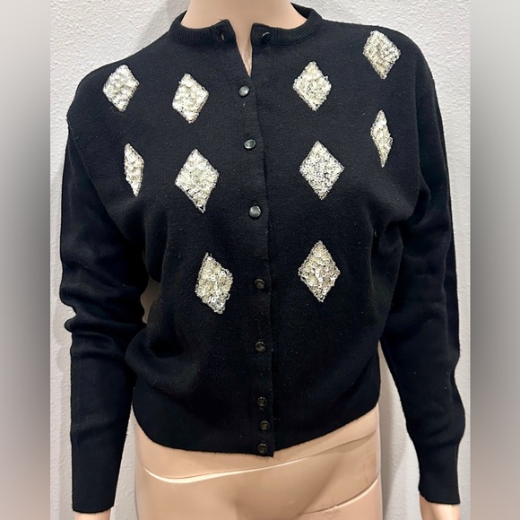 Vintage | Sweaters | Vintage Ohrbachs Knit Button Up Black Sweater ...